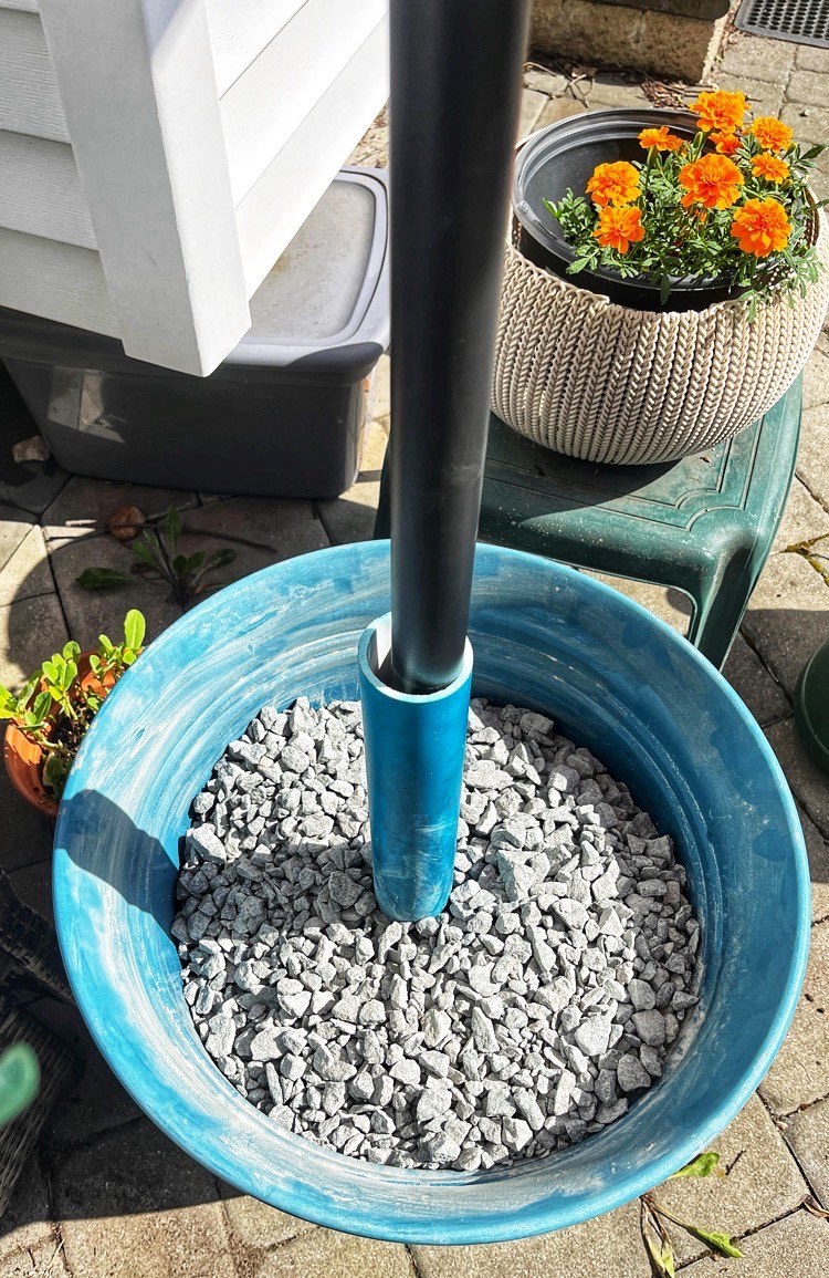 DIY Flower Pot Umbrella Holder (and My Outdoor Work Area ...